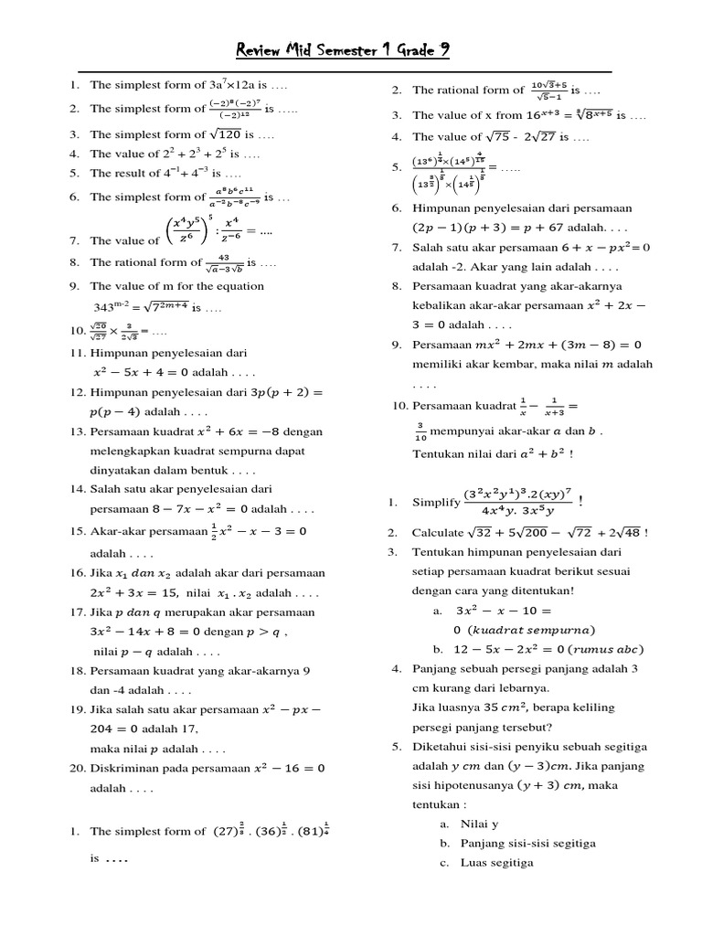 Review Mid Semester 1 g9 | PDF