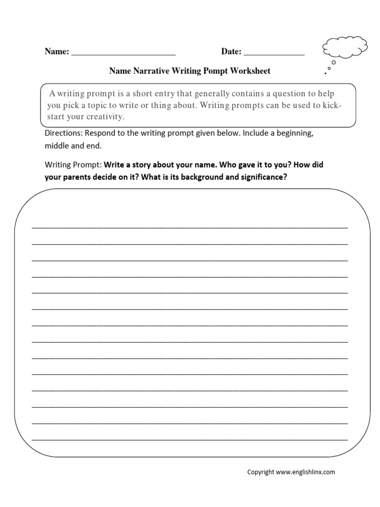 Name Narrative Writing Prompts Worksheet | PDF