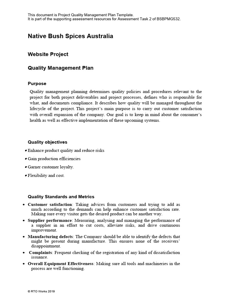 Quality Management Plan Template | PDF