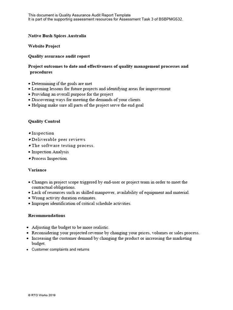 Quality Assurance Audit Report Template | PDF | Business
