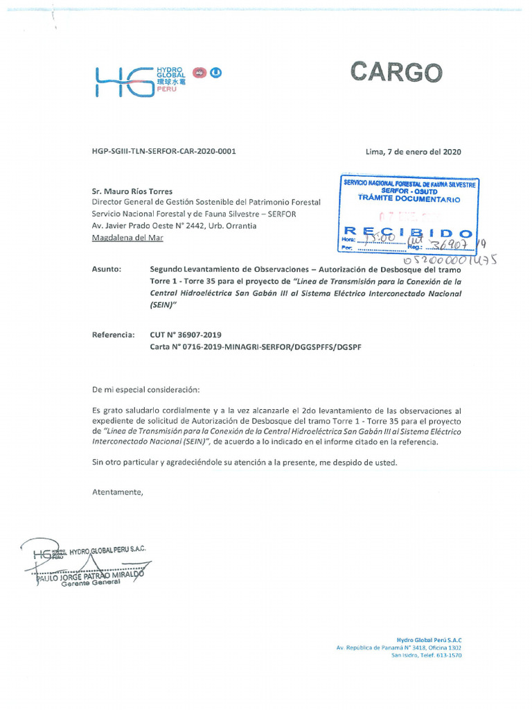 HGP-SGIII-TLN-SERFOR-CAR-2020-0001 y Carta de Compromiso | PDF