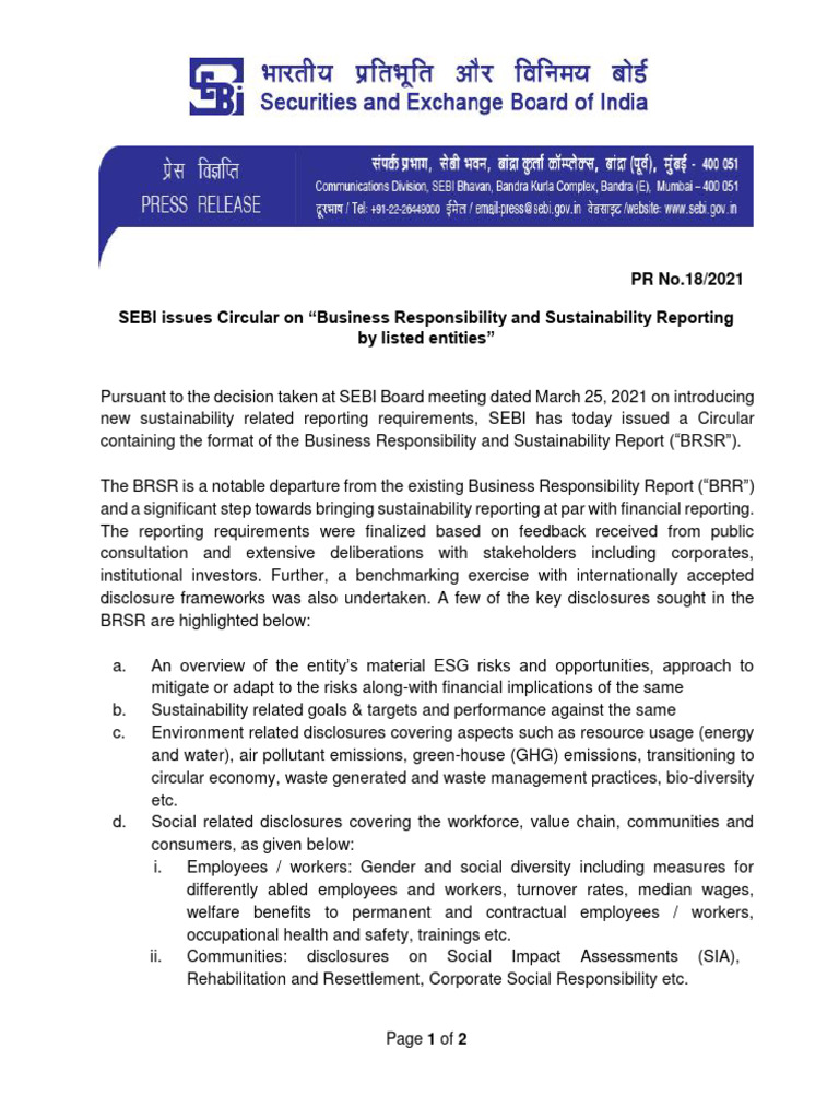 1.sebi Circular BRSR | PDF | Sustainability | Economy And The Environment