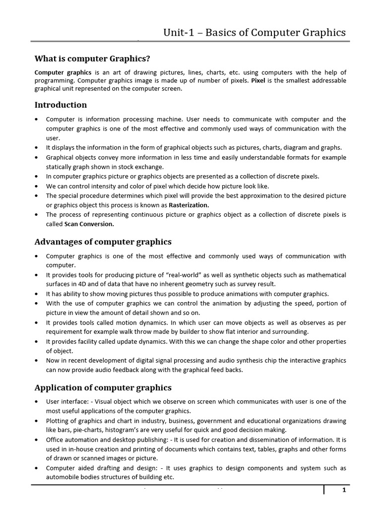 Unit-1 CG | PDF | Touchscreen | Stereoscopy