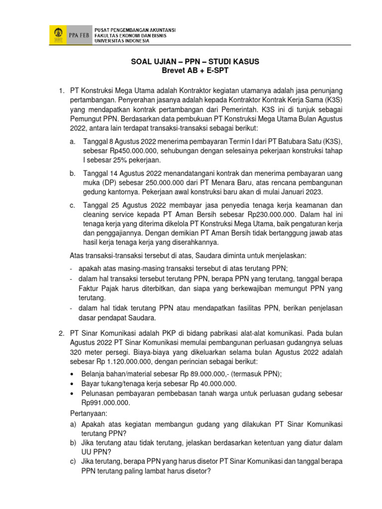 Soal Ujian PPN - Essay - Brevet AB 115 | PDF