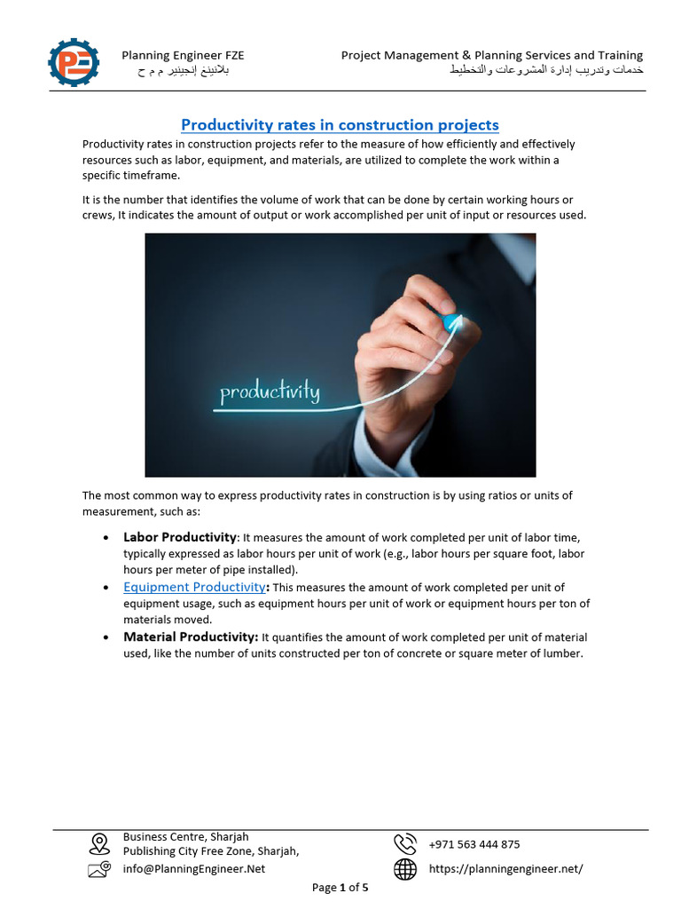 Productivity Rates in Construction Projects | PDF