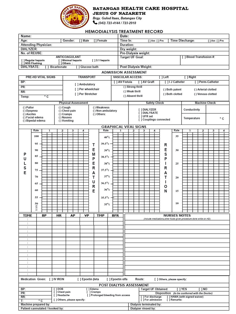 Hemodialysis Treatment Record Final 2 | PDF