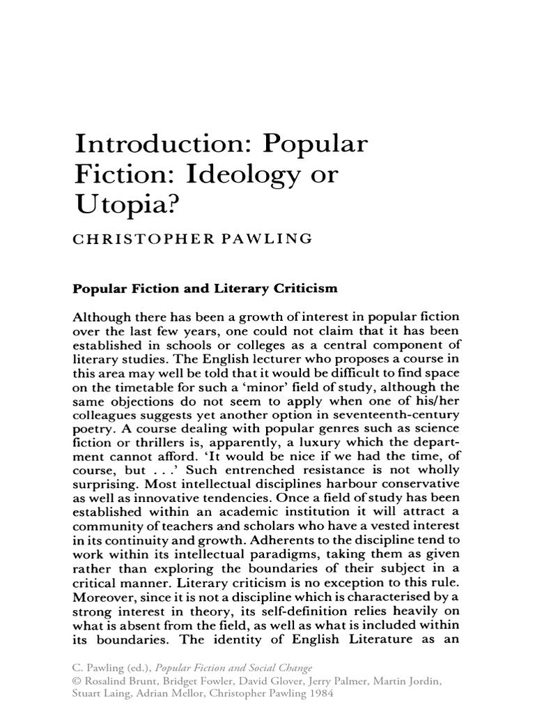 Introduction: Popular Fiction: Ideology or Utopia?: Christopher Pawling | PDF | Social Science ...