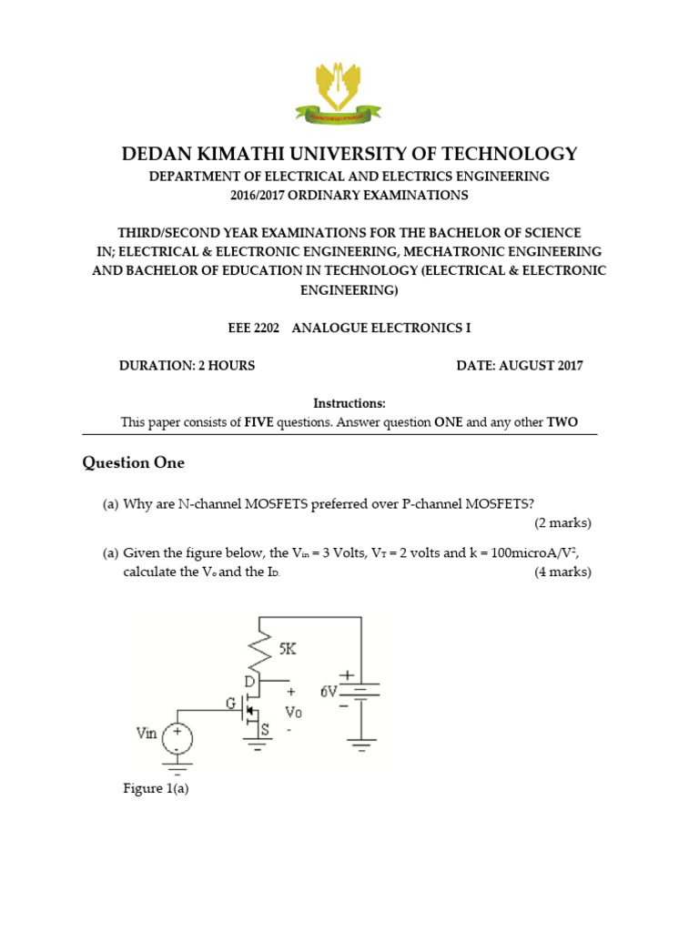 EEE 2202 ANALOGUE ELECTRONICS I - July17 - Exam | PDF | Rectifier | Electronic Circuits