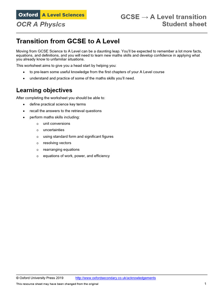 GCSE to A Level Physics Transition | PDF | Teaching Methods & Materials