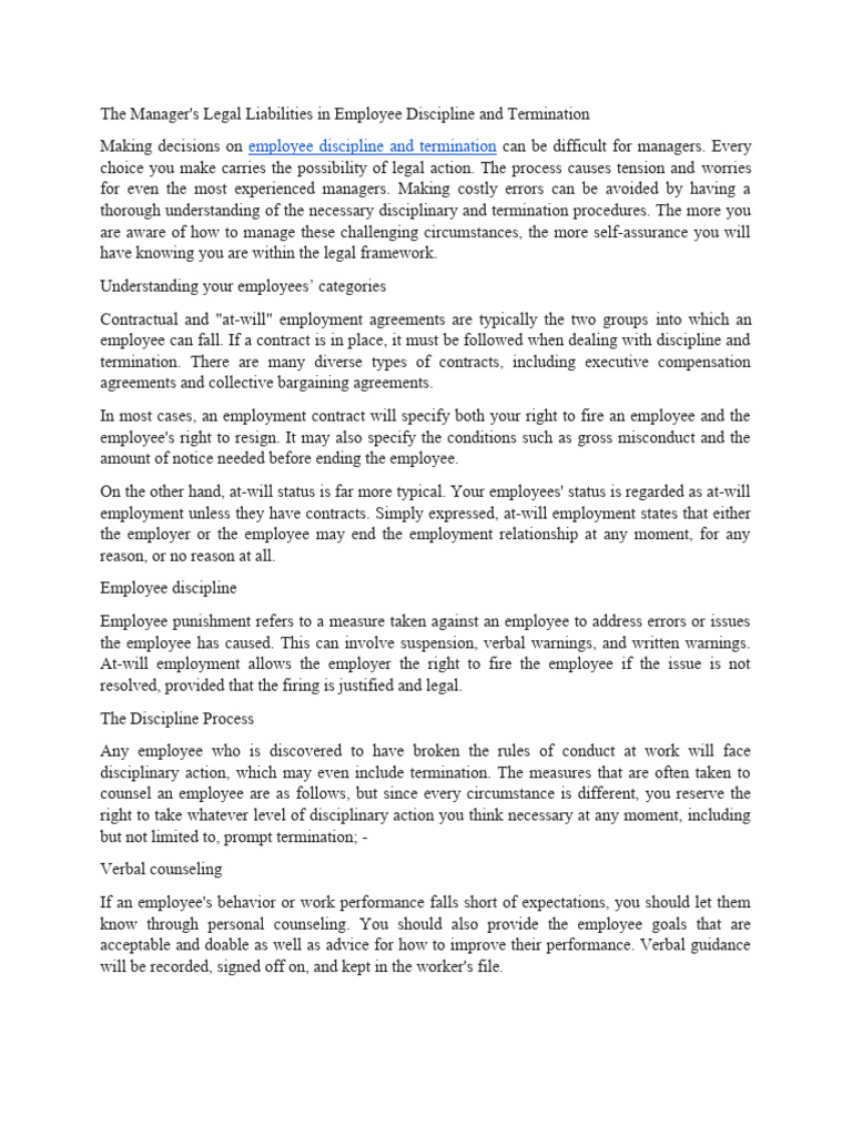 Employee Discipline and Termination | PDF | At Will Employment | Employment