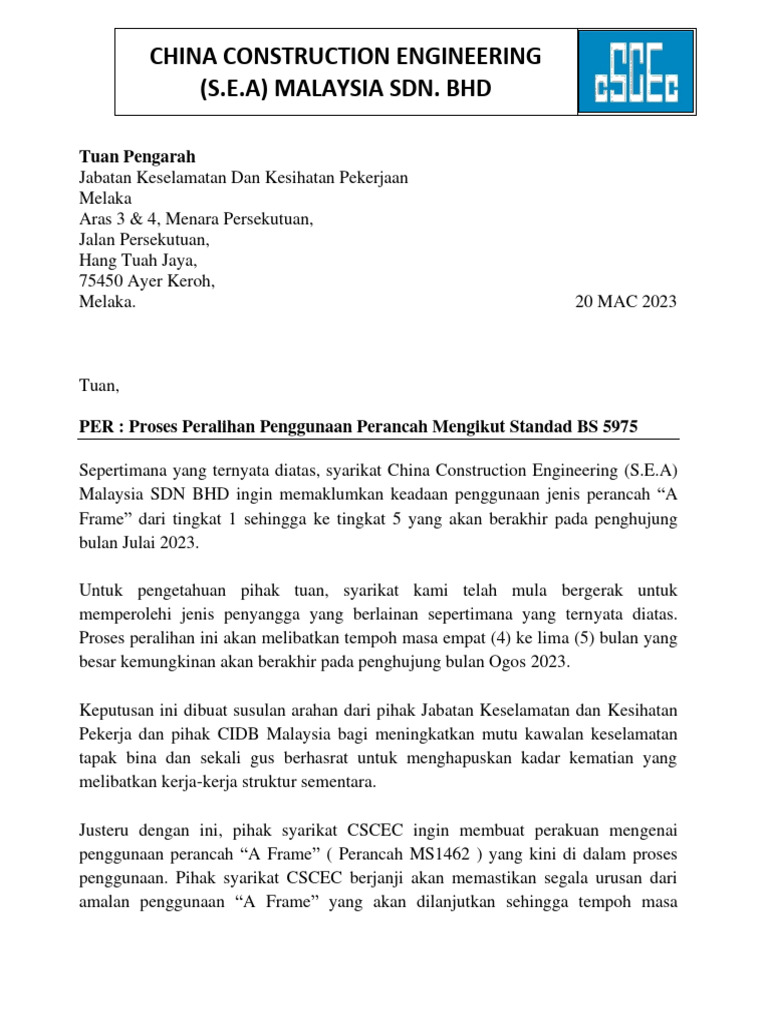 Surat Perancah a Frame JKKP | PDF