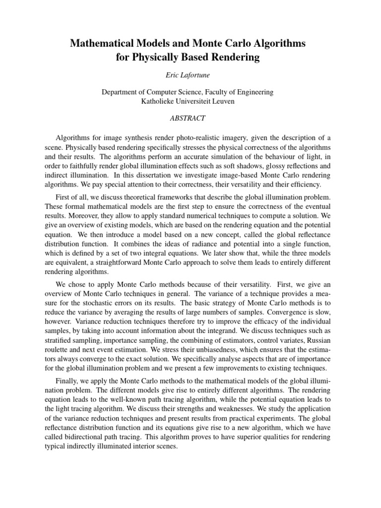 Mathematical Modelsand Monte Carlo Algorithmsfor Physically Based ... Mathematical Modelsand Monte Carlo Algorithmsfor Physically Based ...