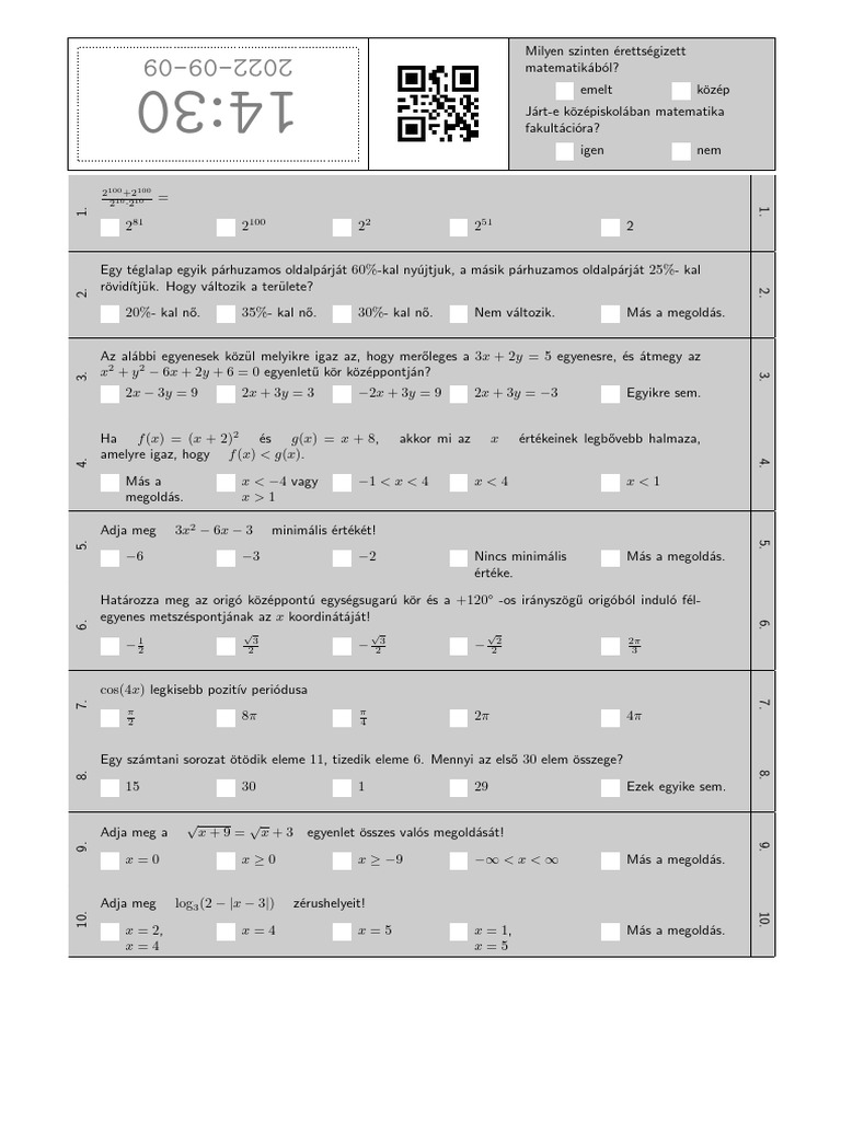 Matek 0zh 2022 Feladatok | PDF