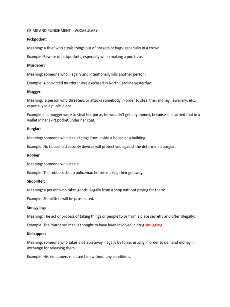 Crime and Punishment-Vocabulary | PDF | Theft | Robbery