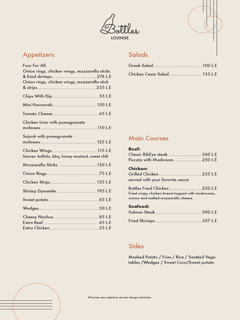 Bottles Lounge Menu | PDF