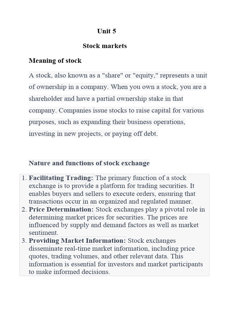 Stock Market | PDF | Stocks | Securities (Finance)