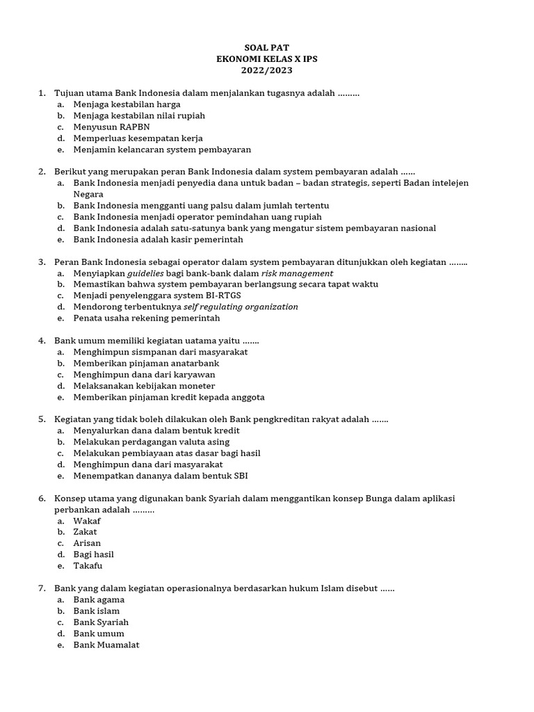 Suyitno - SOAL PAT EKO X - 2022-2023 | PDF