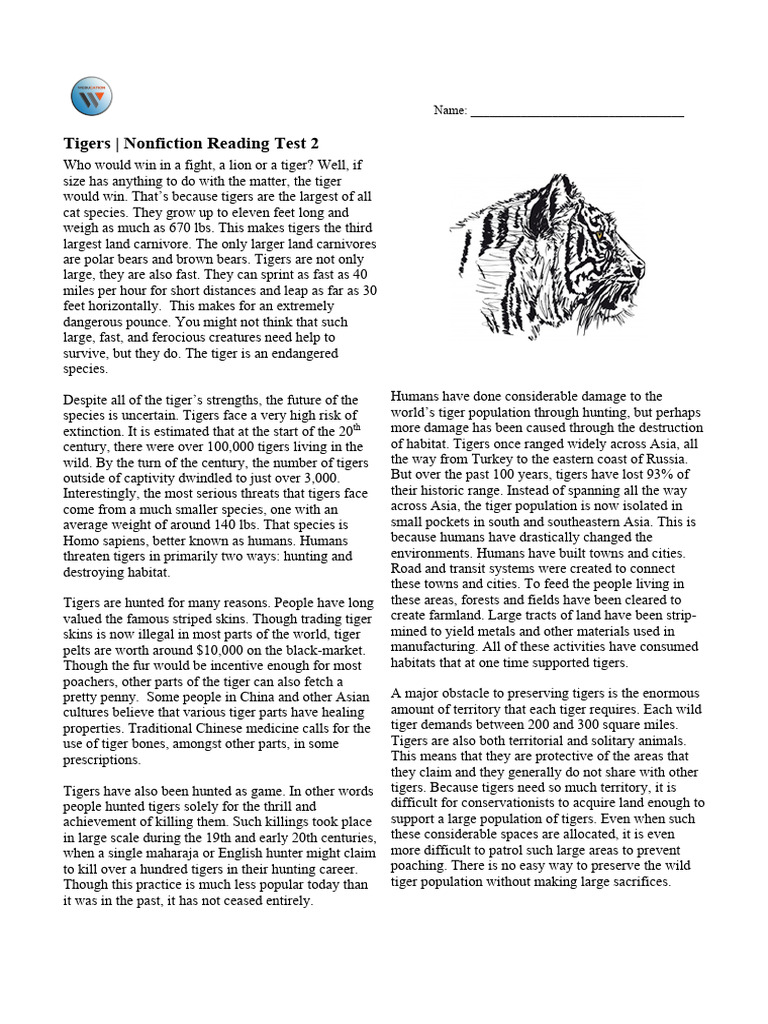 Reading Comprehension Tigers | PDF