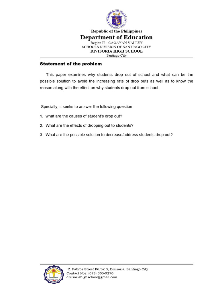 Statement of The Problem | PDF