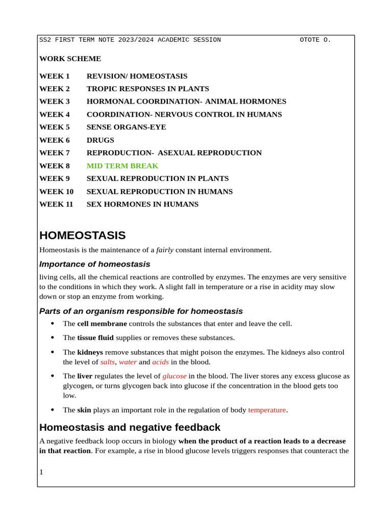 SS2 First Term Biology | PDF | Self-Improvement | Wellness