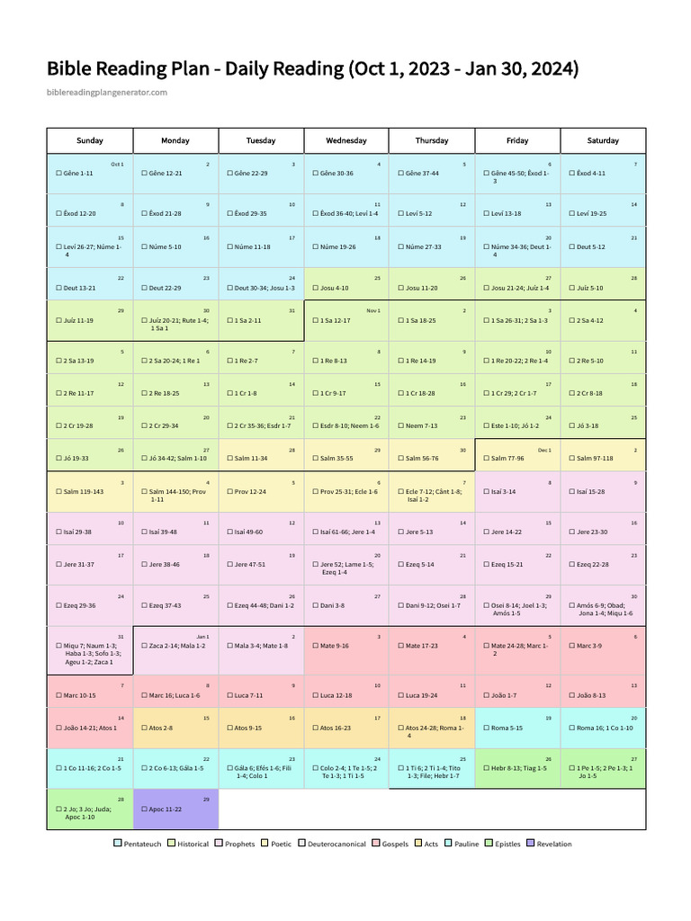 Bible Reading Plan - Daily Reading (Oct 1, 2023 - Jan 30, 2024) - Bible ...