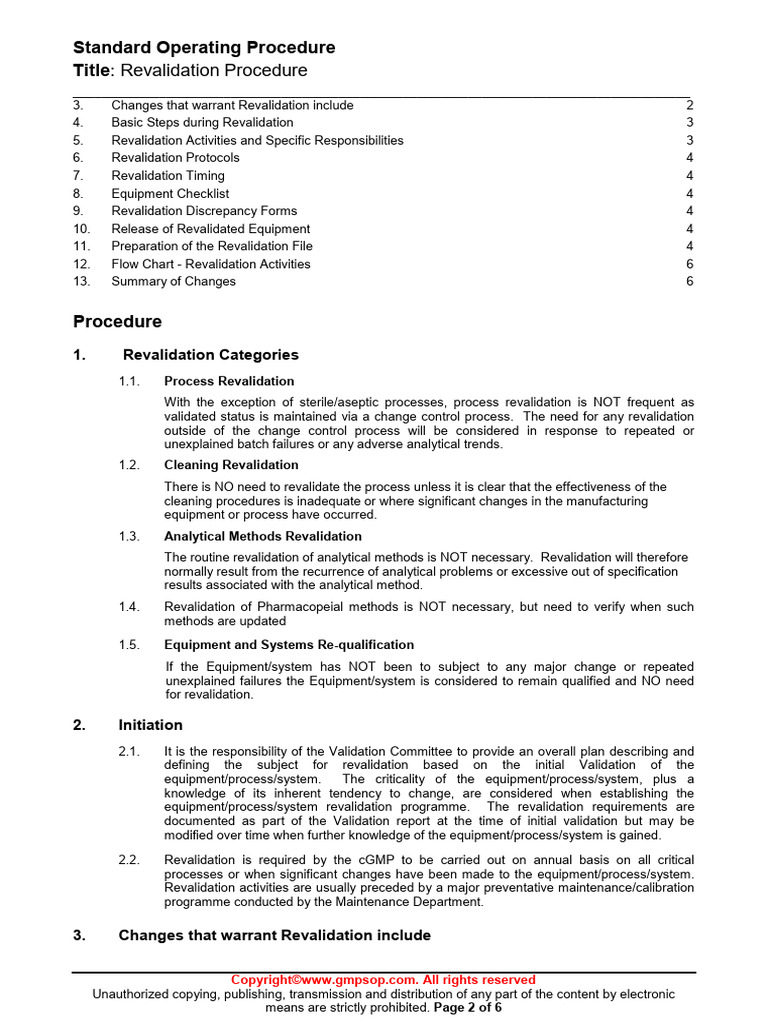 VAL 010 Revalidation Procedure Sample | PDF | Calibration | Copyright ...