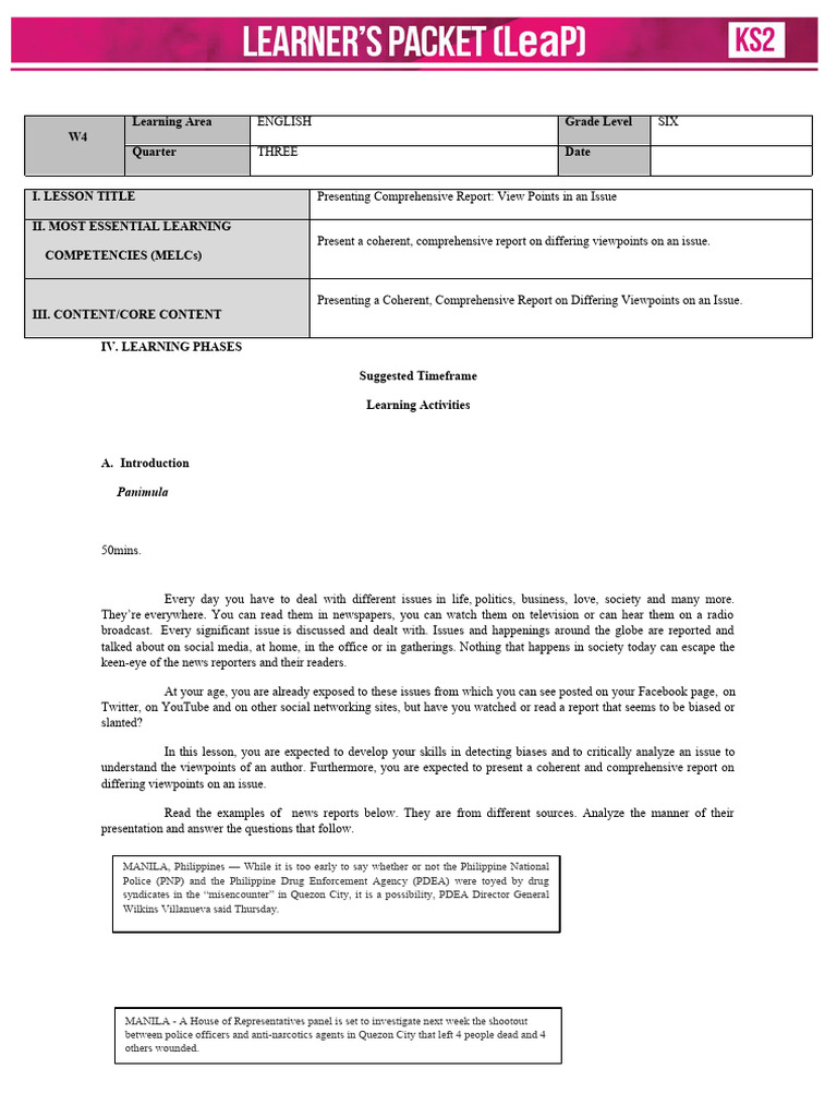 Q3 WK 4 - English 6 | PDF | Learning | Teachers