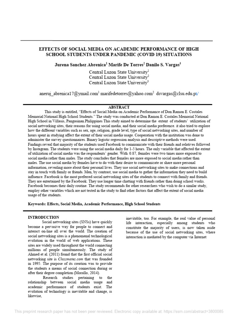 Effects of Social Media on Academic Performance of Grade Students | PDF | Social Media | Popular ...