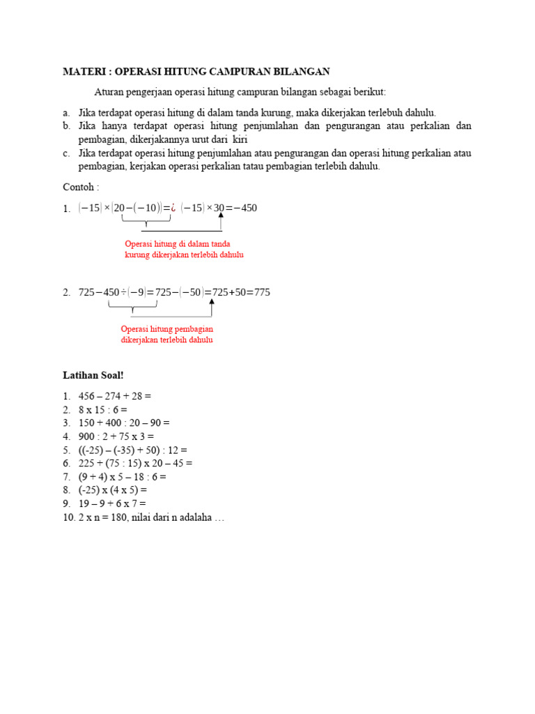 Operasi Hitung Campuran Bilangan | PDF