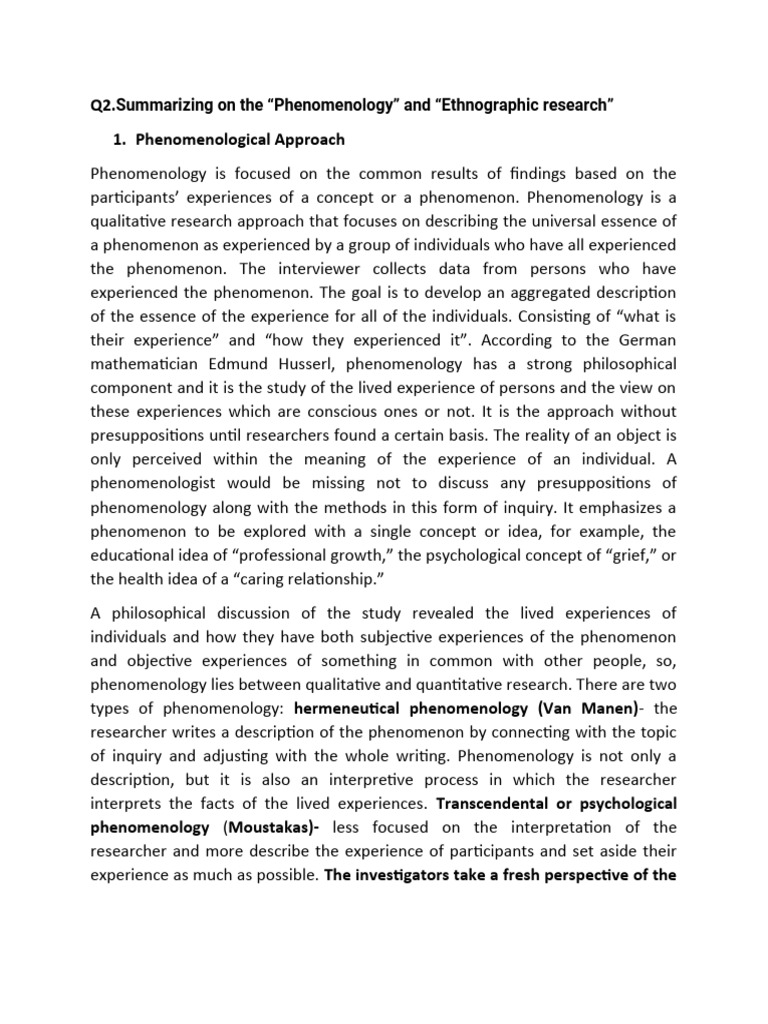 Phenomenological Research and Ethnographic Research | PDF ...