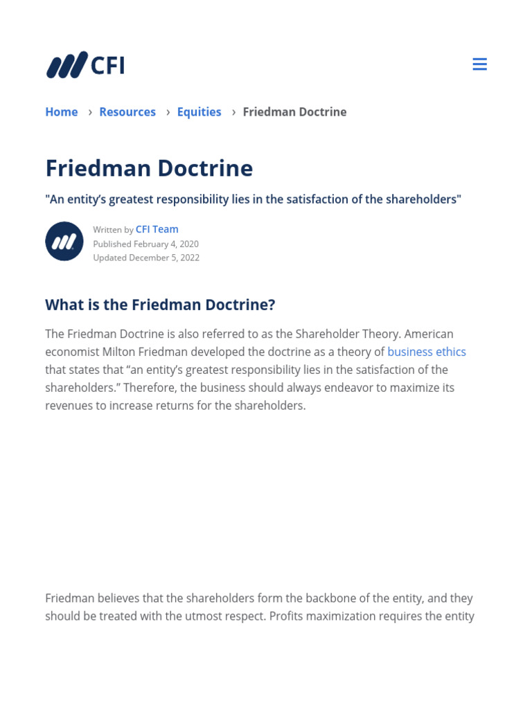 Friedman Doctrine - Overview, What It Says, Influence | PDF ...