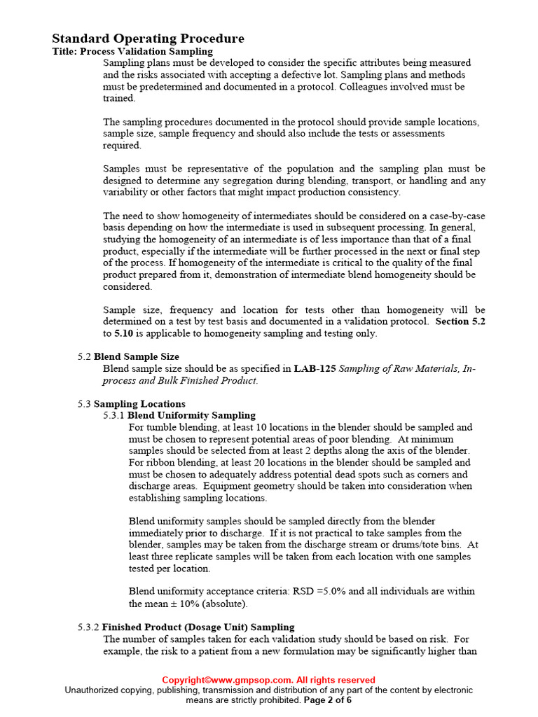 VAL 100 Process Validation Sampling Sample | PDF