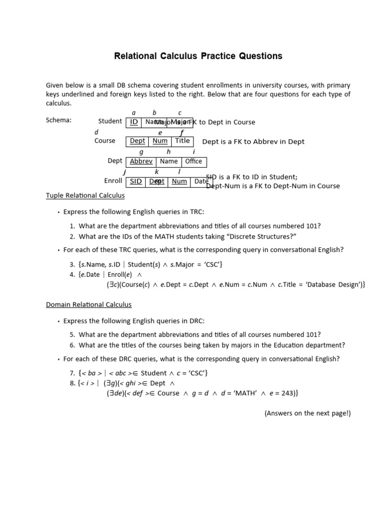Relational Calculus Exercise | PDF