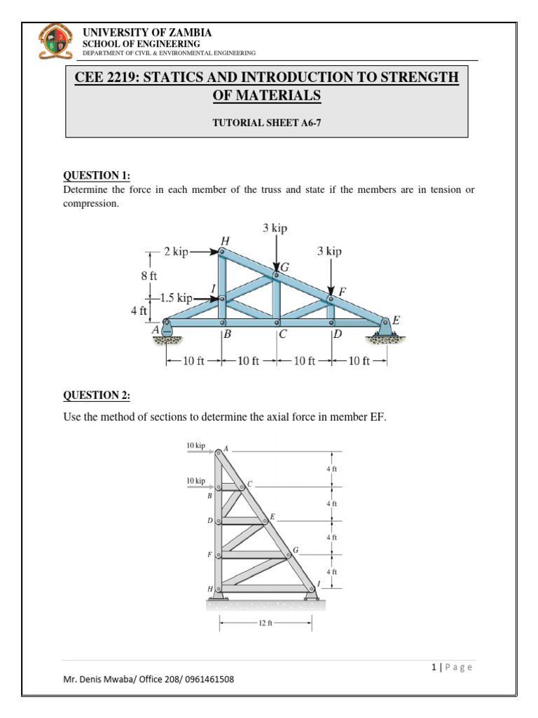 Tutorial Sheet A6-7 | PDF | Truss | Force