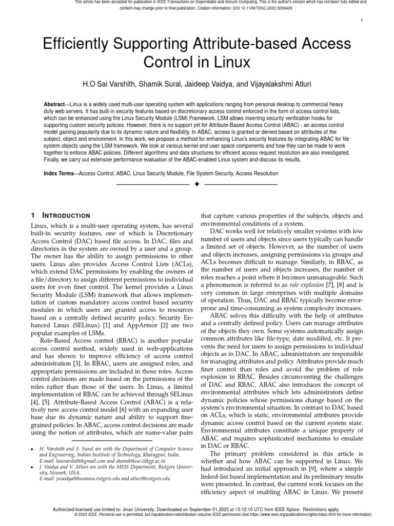 Efficiently Supporting Attribute Based Access Control In Linux Pdf 0267