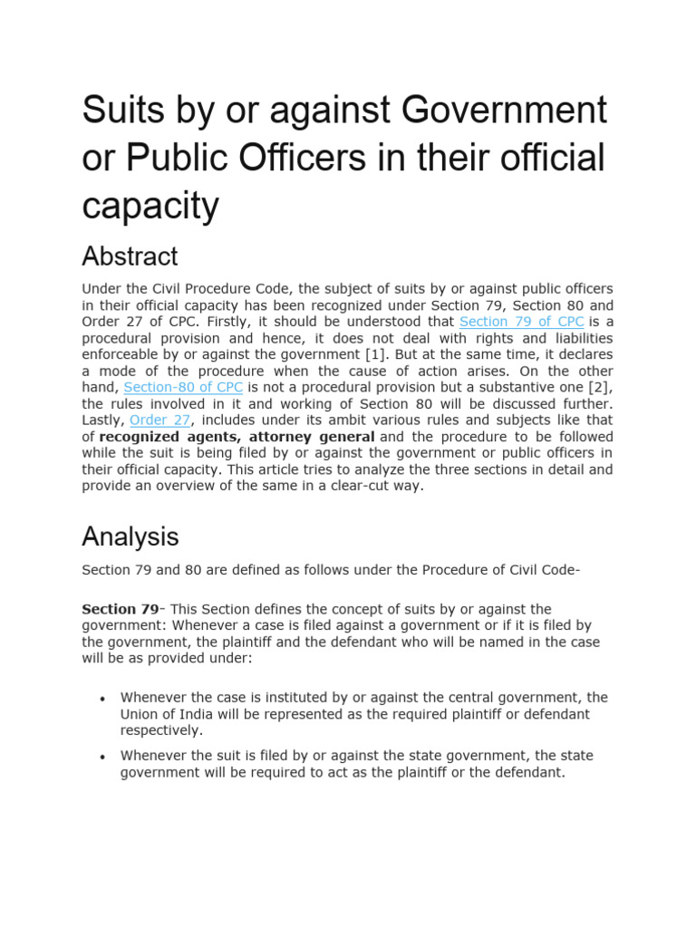 Suits by or Against Government or Public Officers in Their Official ...