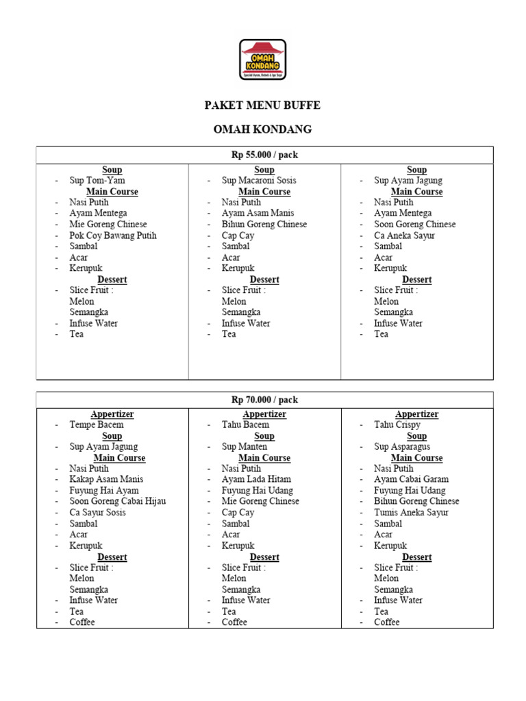 Paket Menu Buffe Ok | Download Free PDF | Prepared Foods | Indonesia