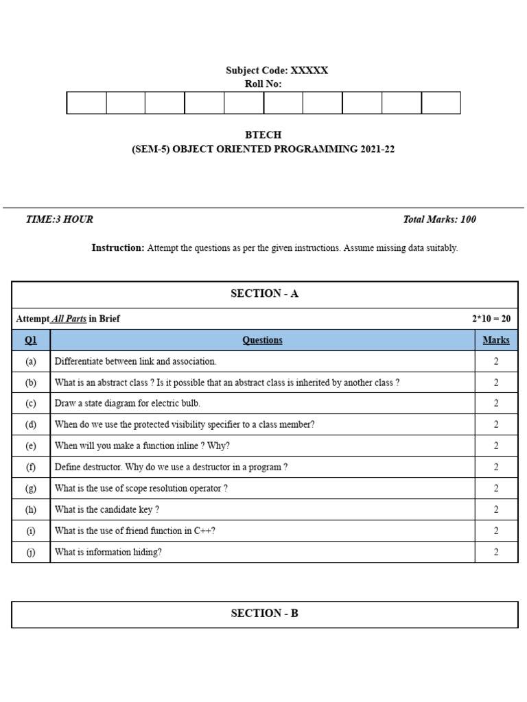 OBJECT ORIENTED SYSTEM DESIGN Question Paper 21 22 | PDF | C++ | Programming Paradigms