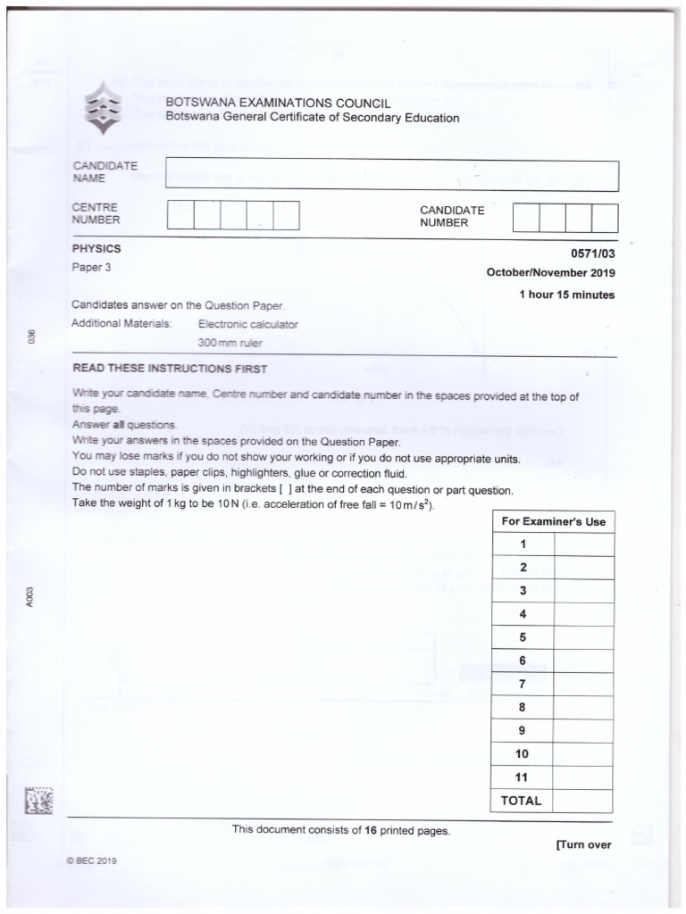 Bgcse Physics Paper 3 2019 | PDF
