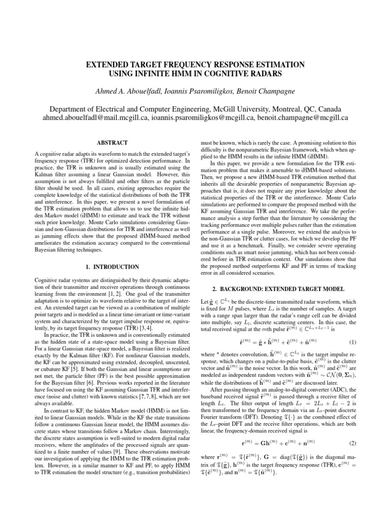 Extended Target Frequency Response Estimation Using Infinite Hmm In