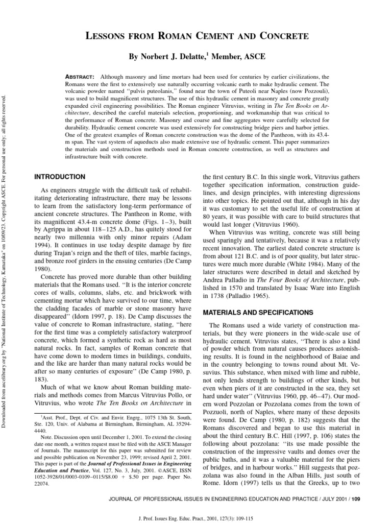 Delatte 2001 Lessons From Roman Cement and Concrete | PDF | Concrete | Mortar (Masonry)