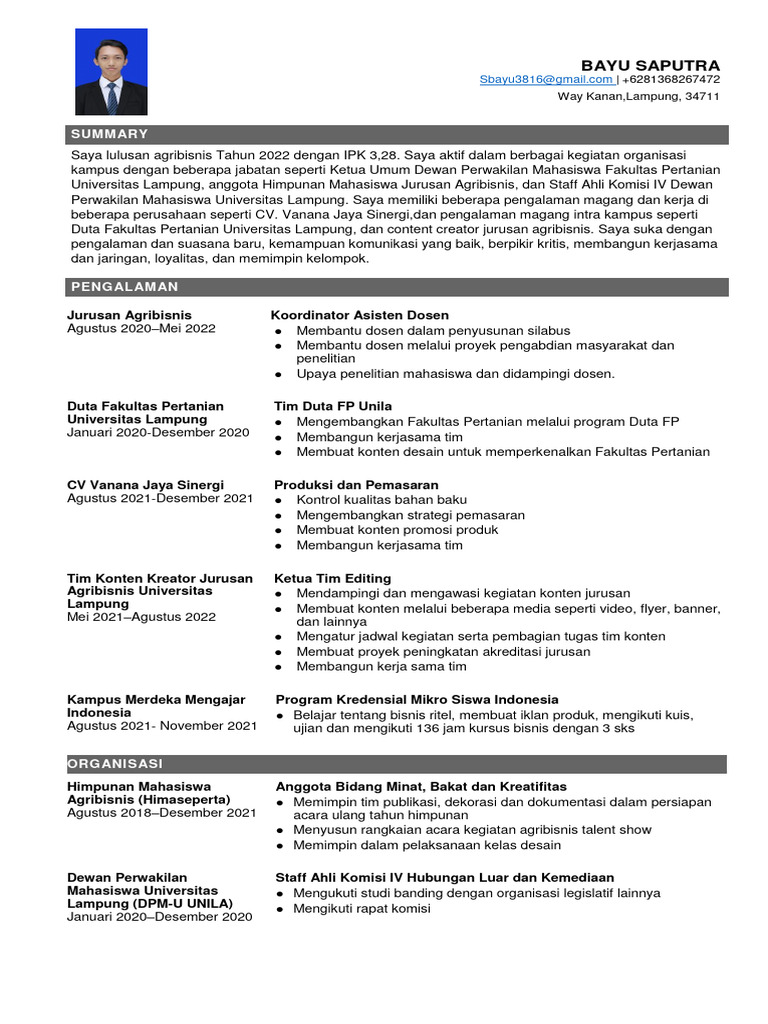 CV Bayu Saputra | PDF