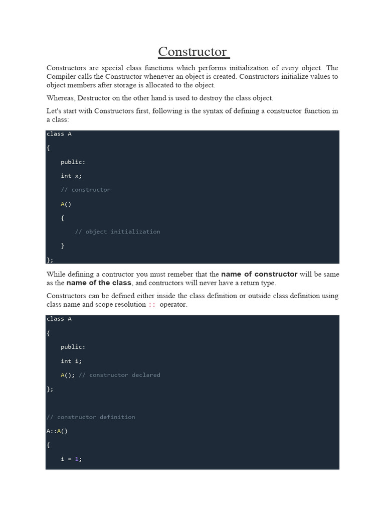 Constructor And Destructors Pdf Constructor Object Oriented Programming Programming
