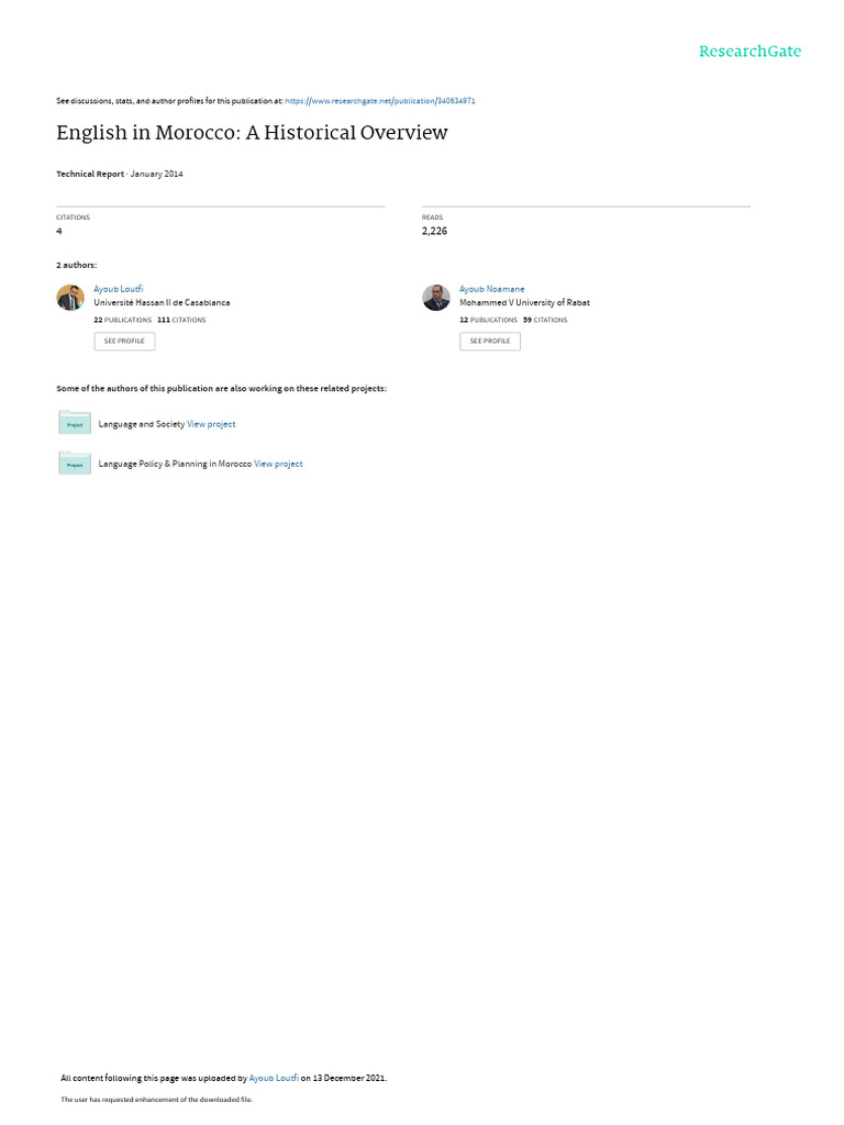 Englishin Morocco AHistorical Overview | PDF | Morocco | Linguistics