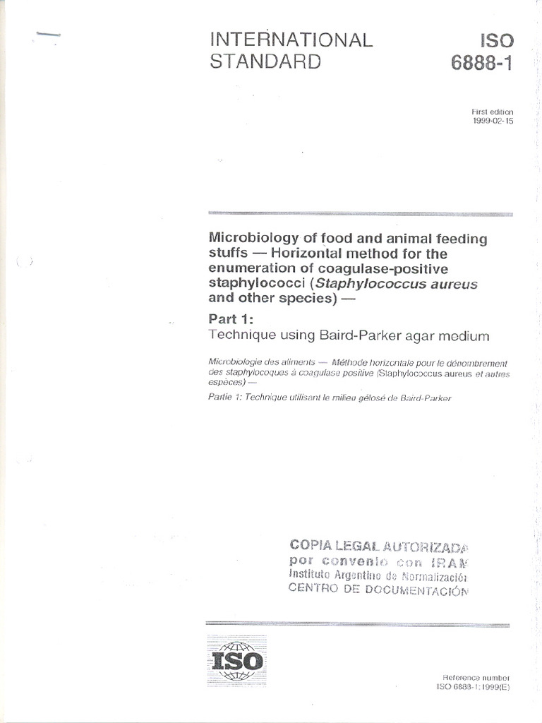 ISO 6888-1 -Staphyloccocus coagulasa positivo | PDF