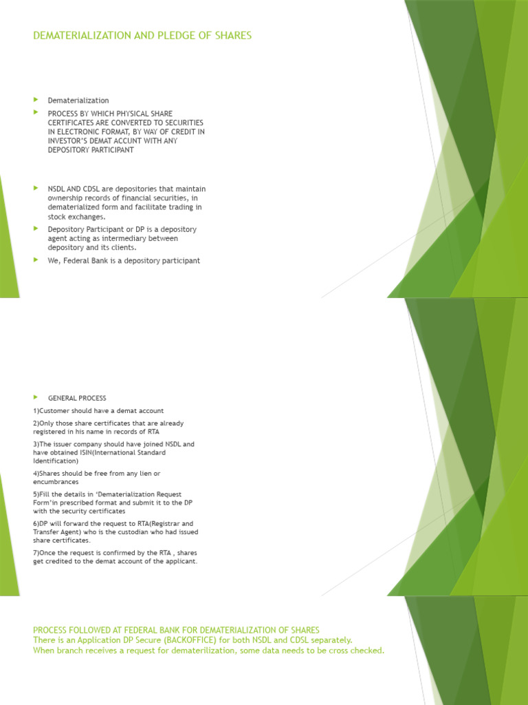 Dematerialization and Pledge of Shares Guide | PDF | Securities ...