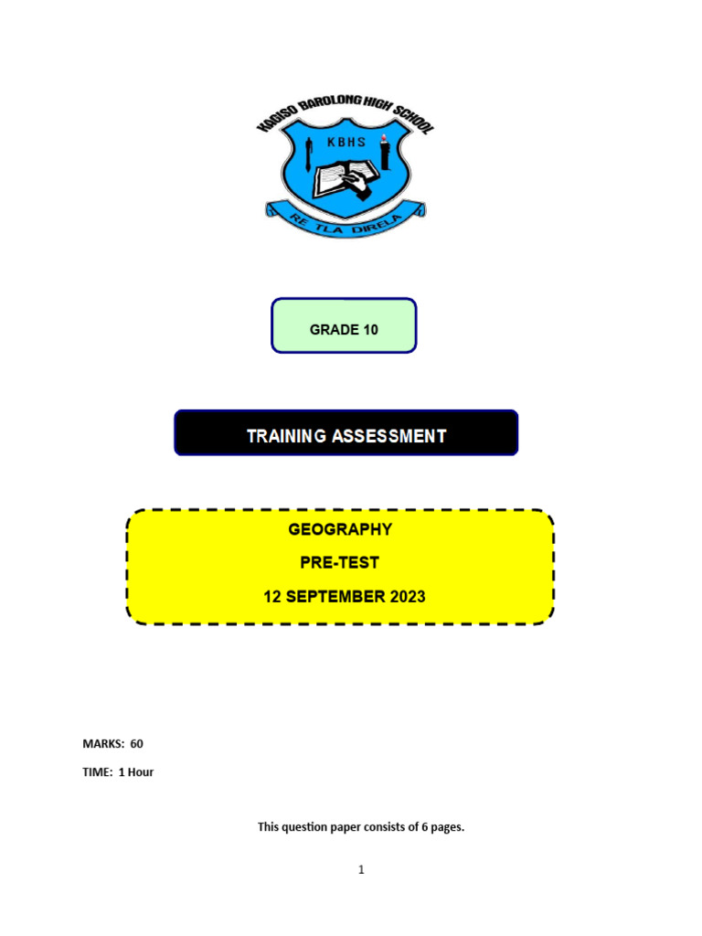 Grade 10 Geography Term 3 Pre-Test | PDF