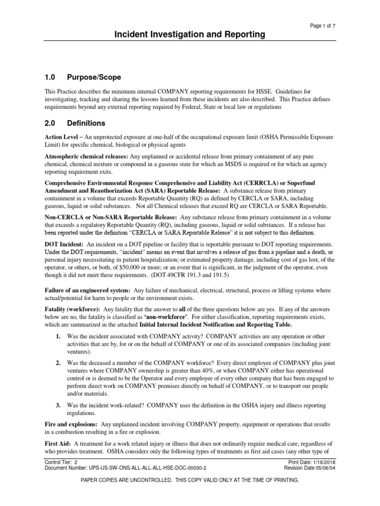 Incident Investigation and Reporting Procedure | PDF | Superfund ...