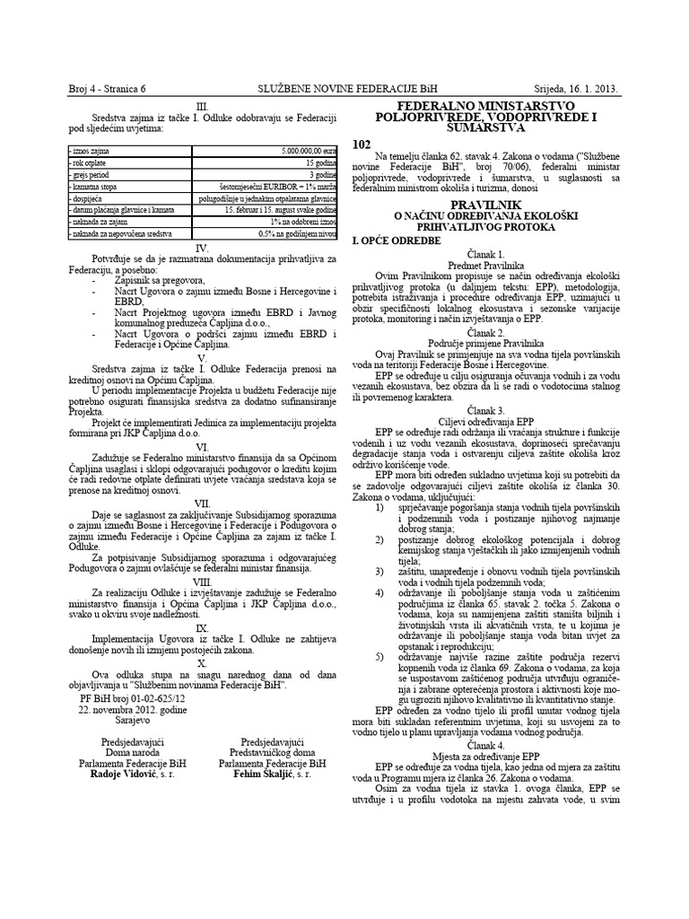 6 - Pravilnik Pravilnik Ekološki Protok BIH | PDF
