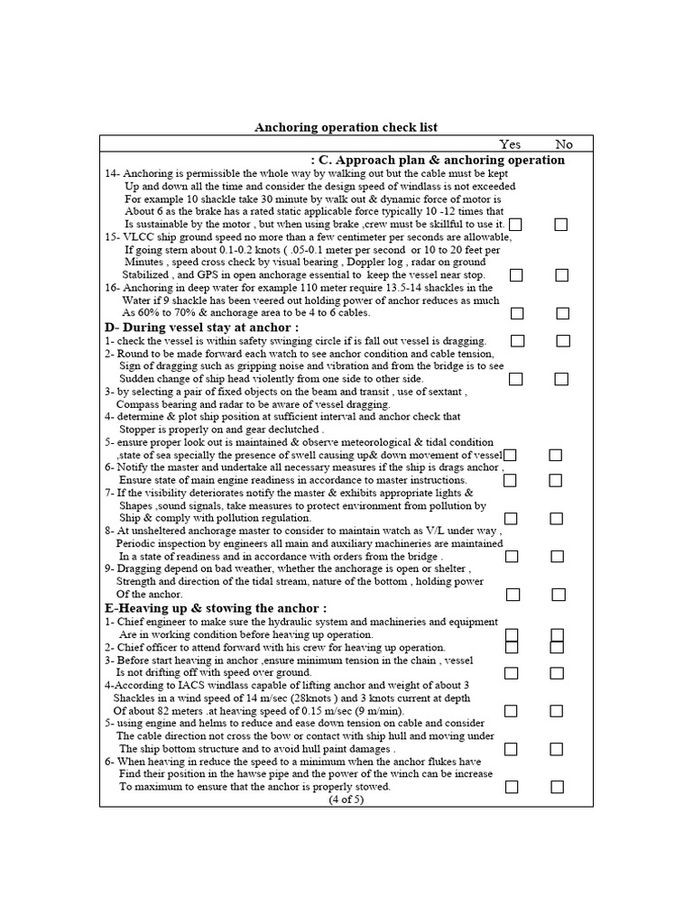 Anchoring Operation Check List-Page - 4 | PDF
